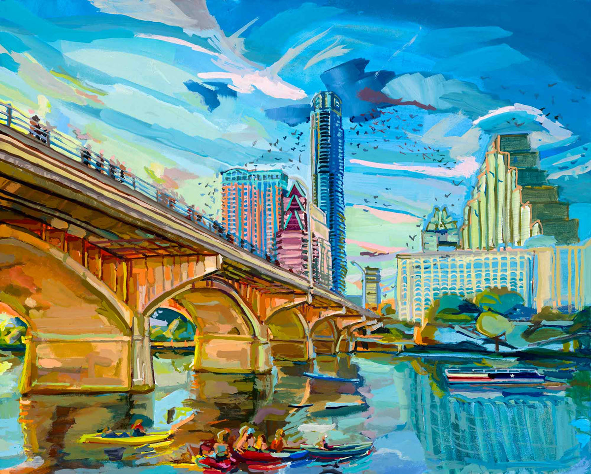 Austin Texas Bats at Congress Bridge Art Print, Ladybird Lake ...