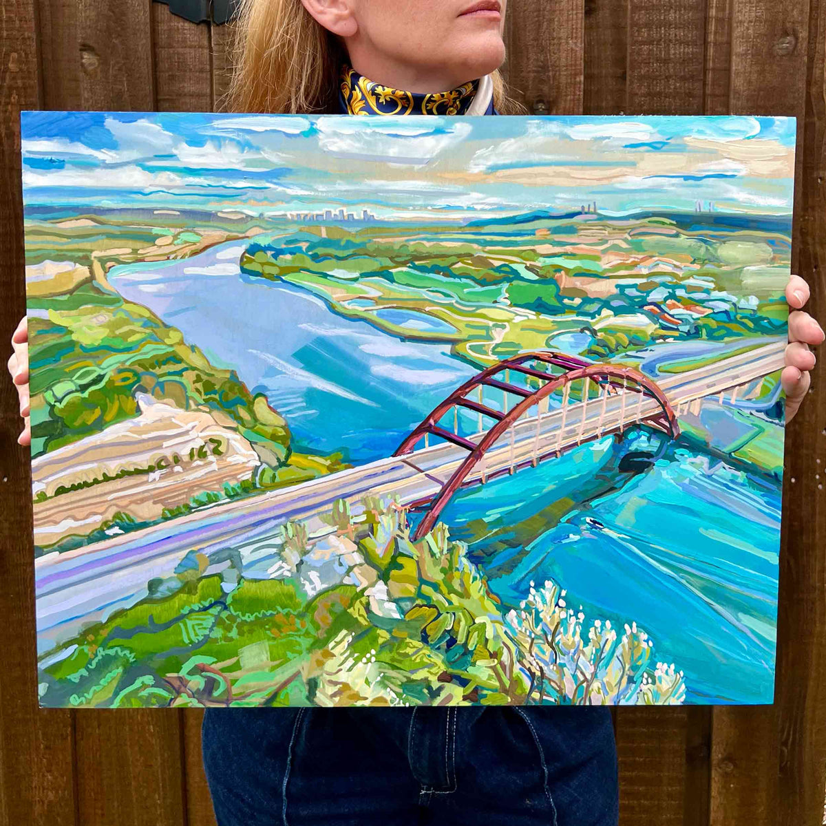 Austin's Pennybacker Bridge Painting, Original Gouache Painting of 360 ...
