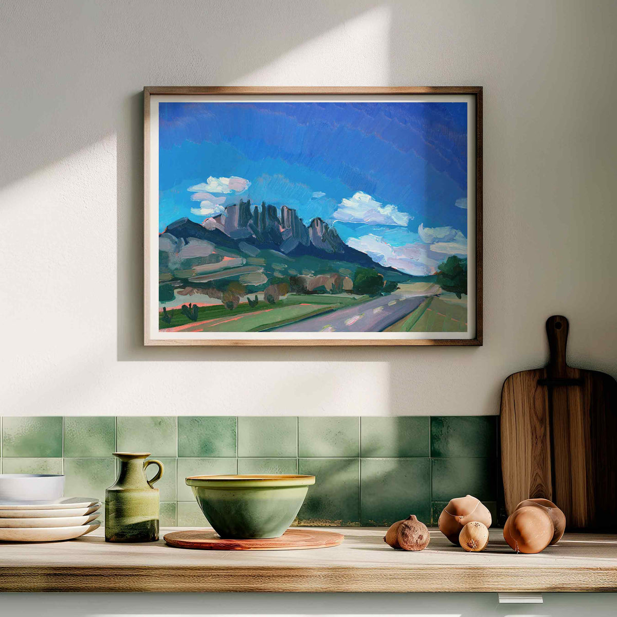 West Texas Landscape Painting of Sawtooth Mountain, Vintage Texas Trav ...